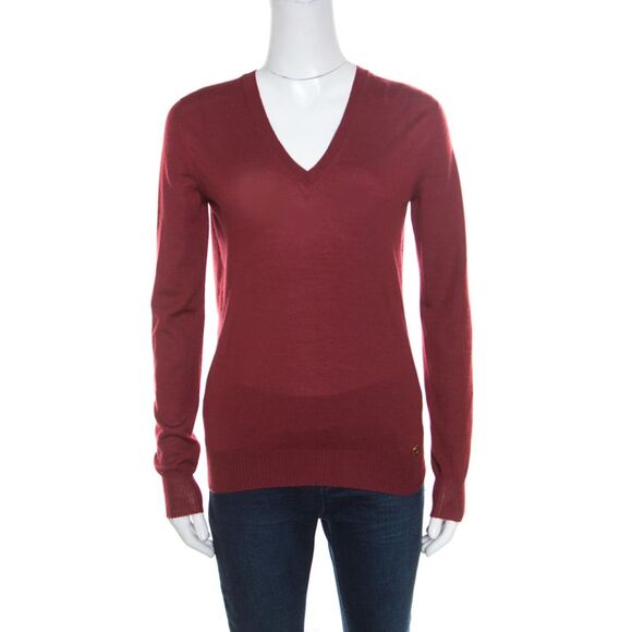 Gucci | Sweaters | Gucci Red Cashmere Vneck Sweater S | Poshmark
